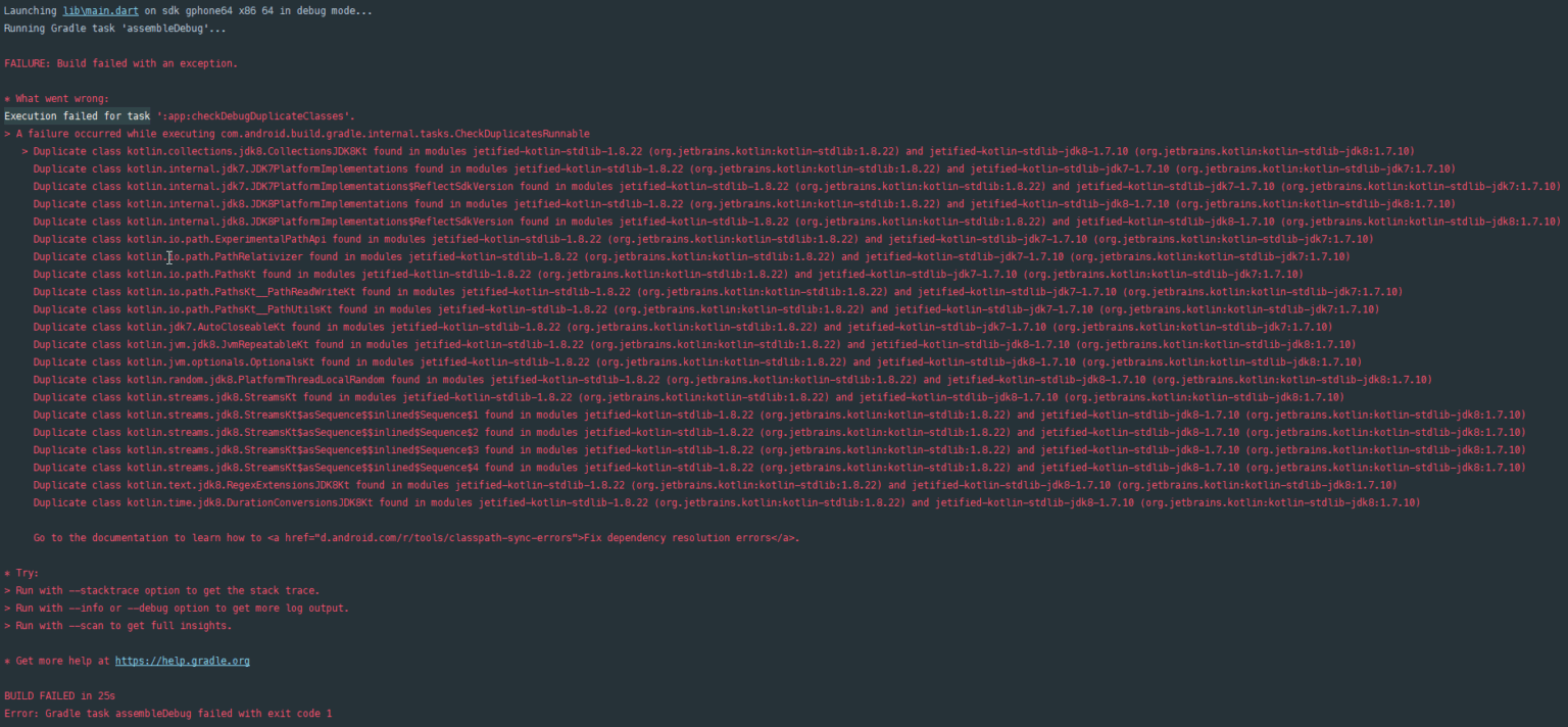 Execution Failed For Task Appcheckdebugduplicateclasses Onlyflutter